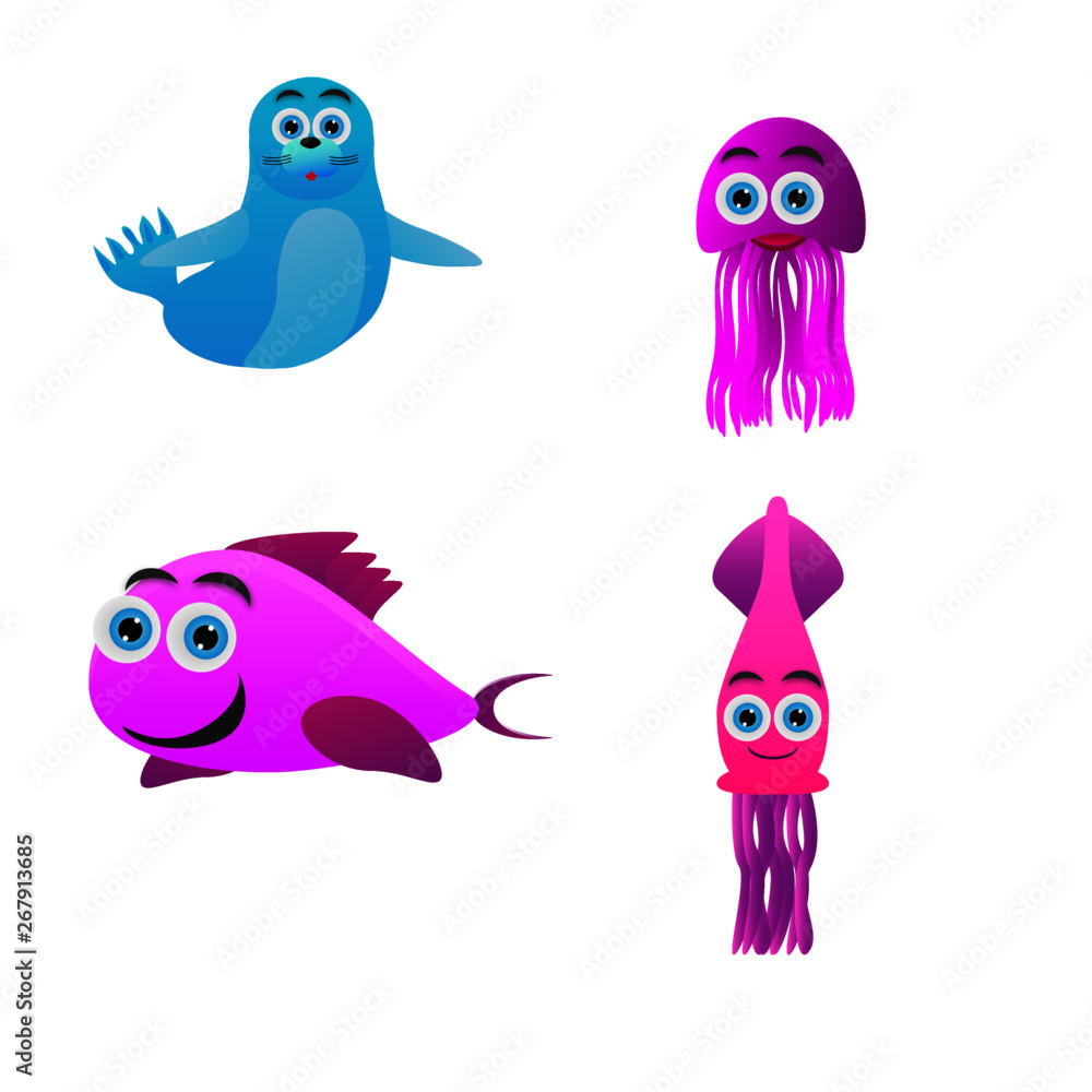 Cartoon Sea Animals Character Animator Puppets Stock Vector | Adobe Stock
