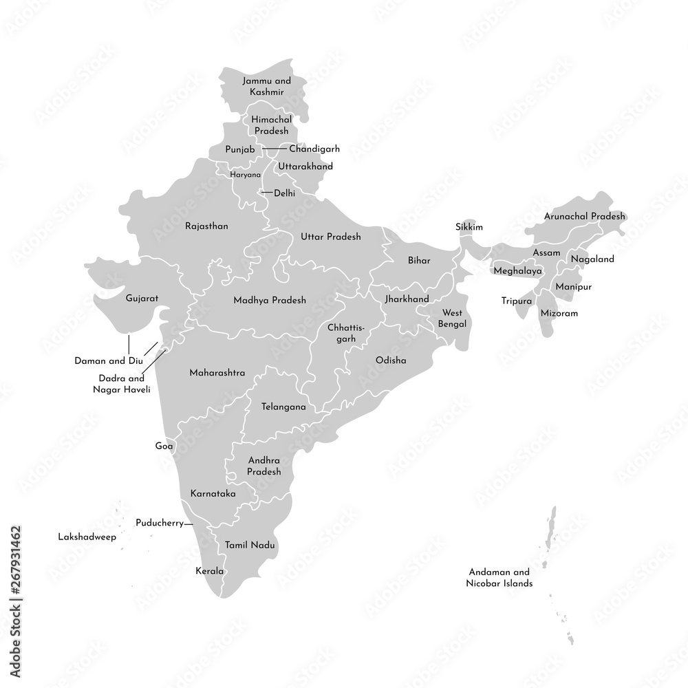 Vector isolated illustration of simplified administrative map of India ...