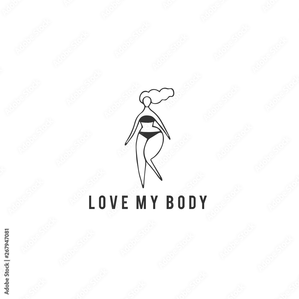 Plus size concept, body positive. Overweight woman in underwear. Vector ...