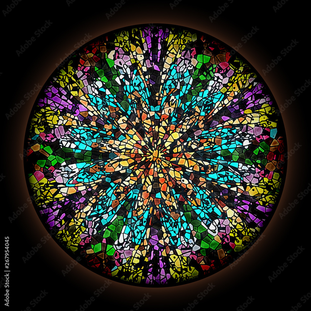Colorful pattern in style of Gothic stained glass window with round ...