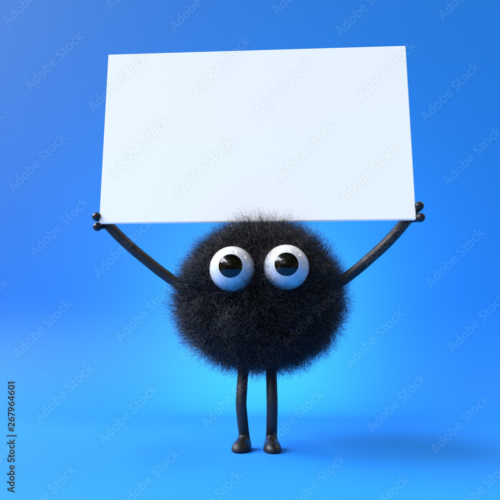 3d cute monster holding up a blank sign,colorful cartoon character ...