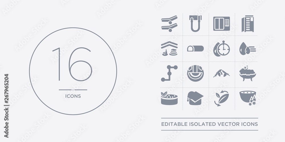 Vector de Stock 16 vector icons set such as foot bath, fresh air supply ...