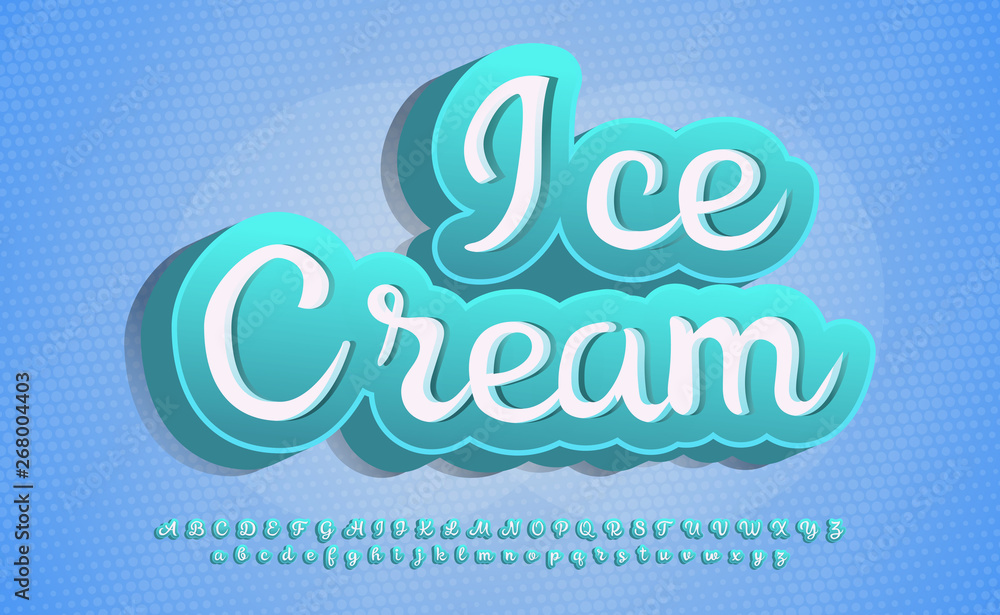 Ice cream. 3D vintage script font. Retro typeface. Vector font ...
