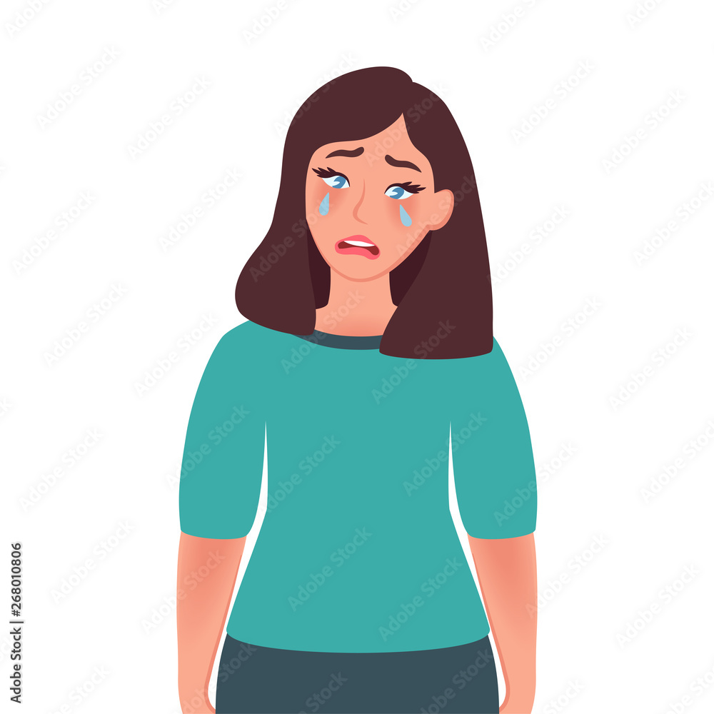 Sad girl crying. Disappointment, sadness and pain. Vector illustration ...