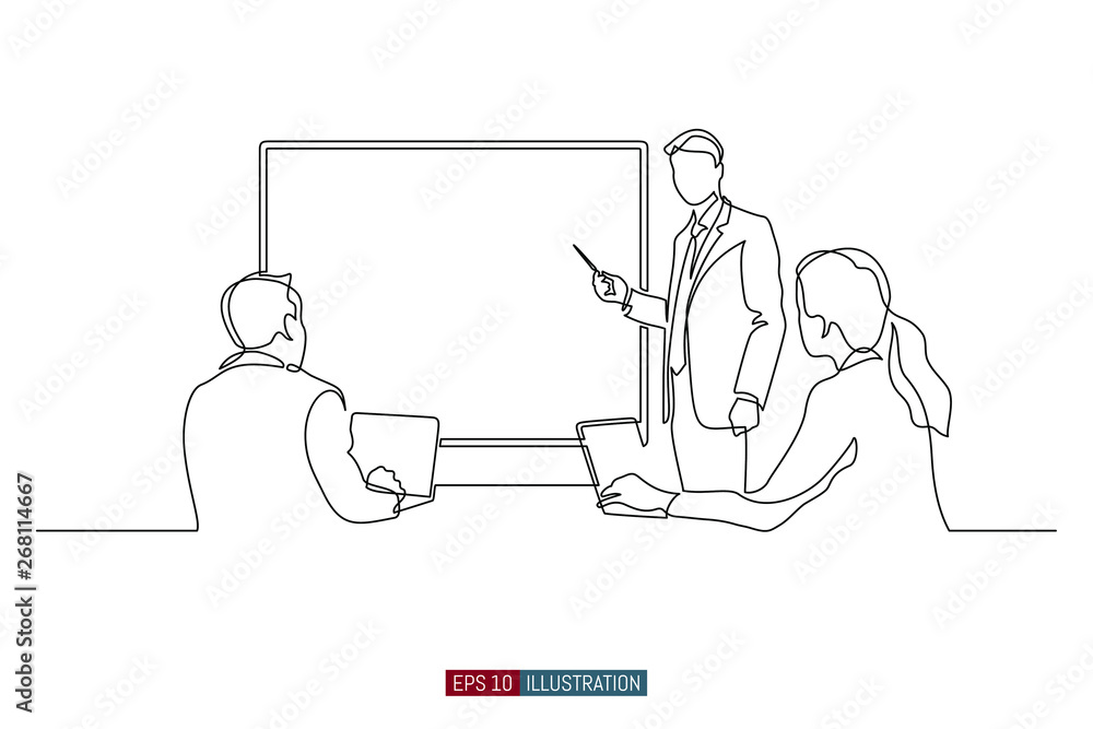 Continuous line drawing of business brief, presentation or training ...