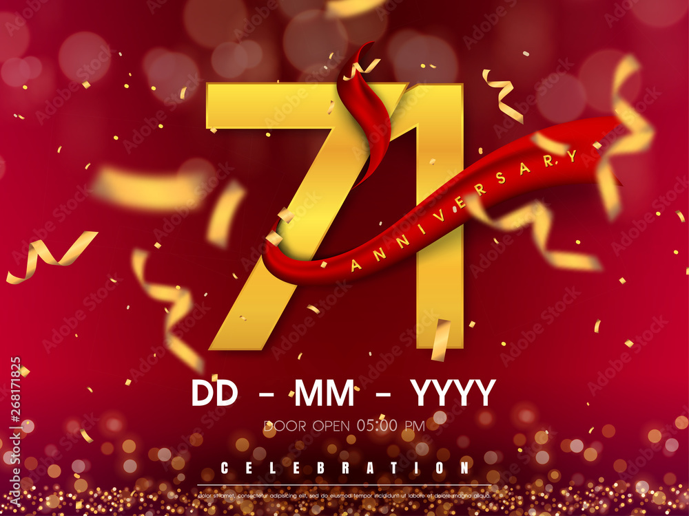71 years anniversary logo template on gold background. 71th celebrating ...