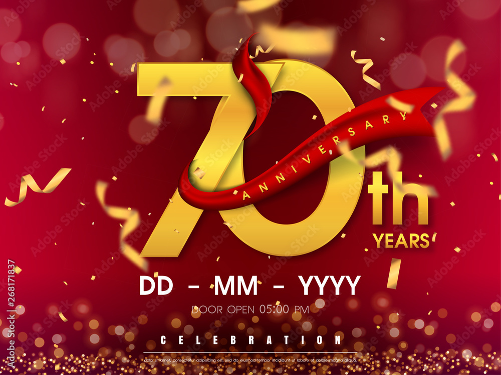 70 years anniversary logo template on gold background. 70th celebrating ...