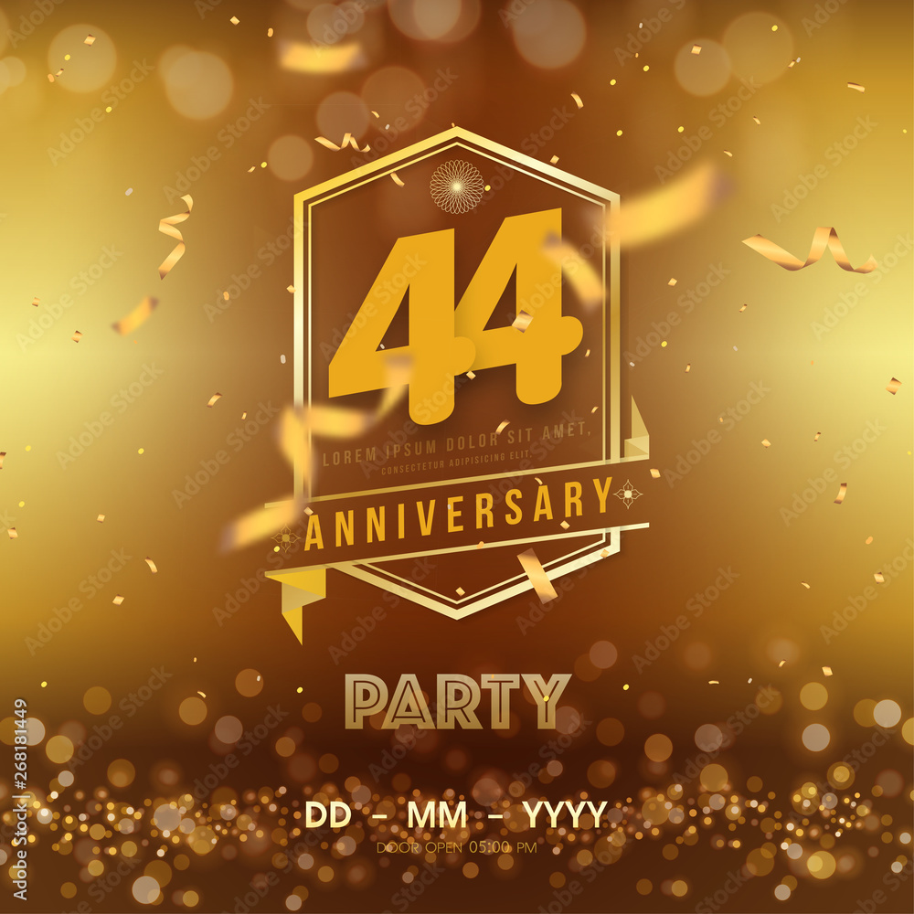 44 years anniversary logo template on gold background. 44th celebrating ...