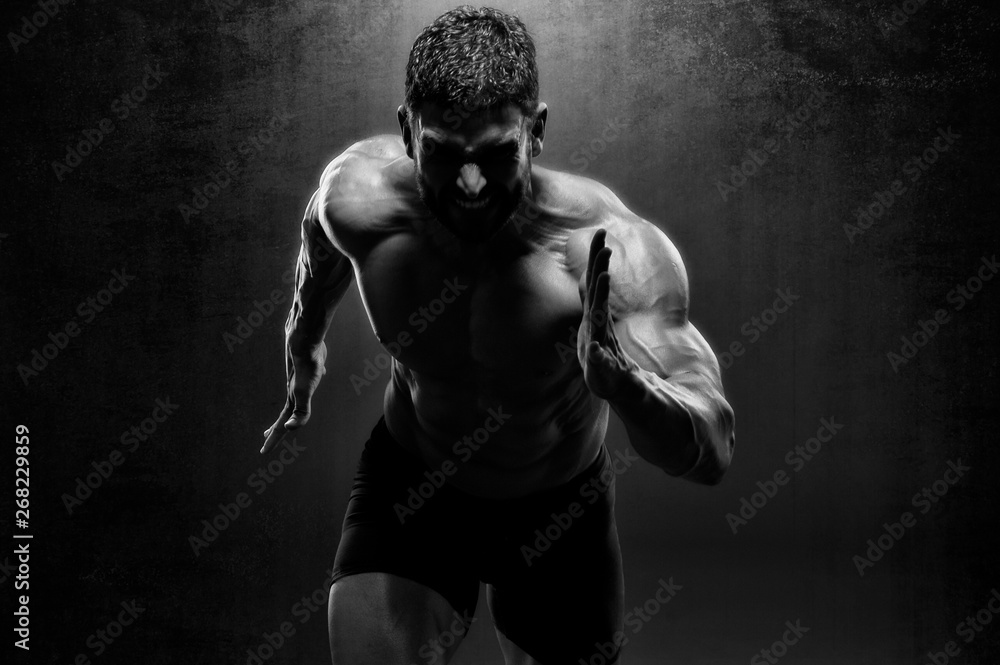Muscular Men in Running Motion. Handsome Male Athlete Sprinting Stock ...