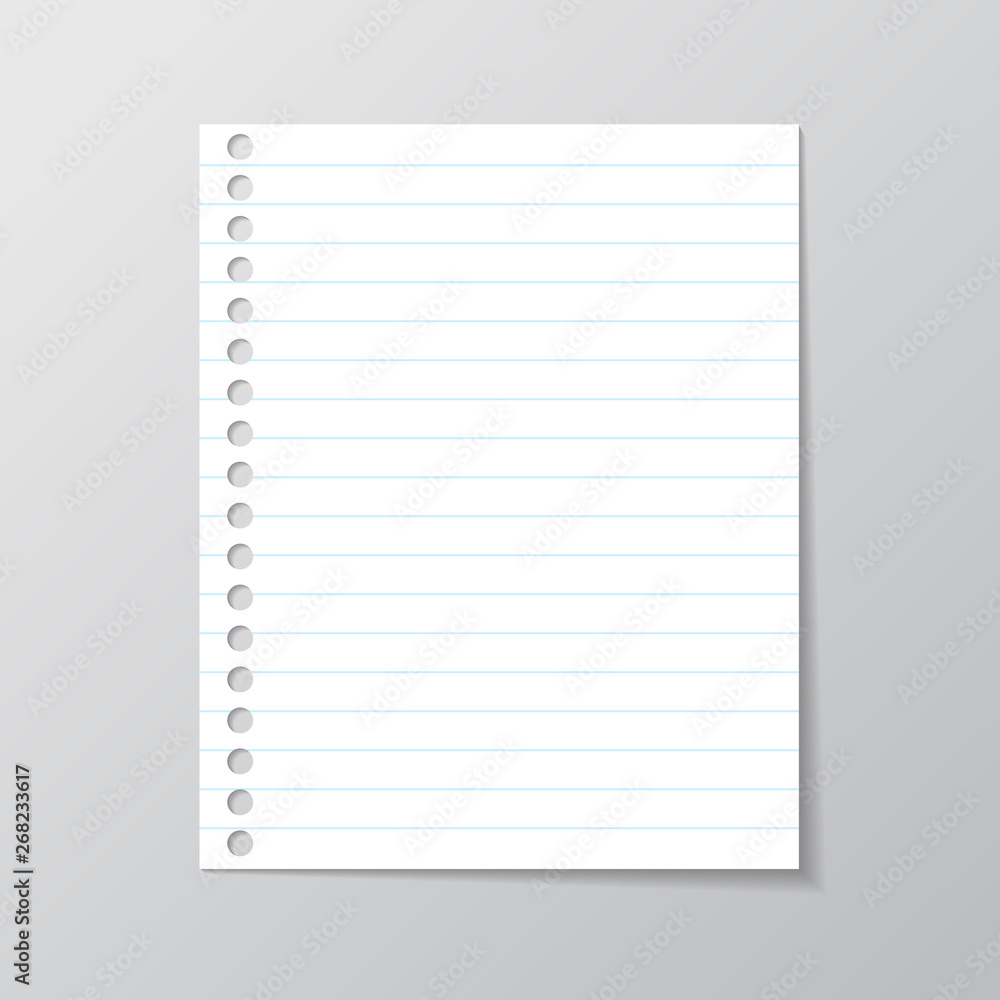 White sheet of paper. School notebook paper sheet. With blue line book ...