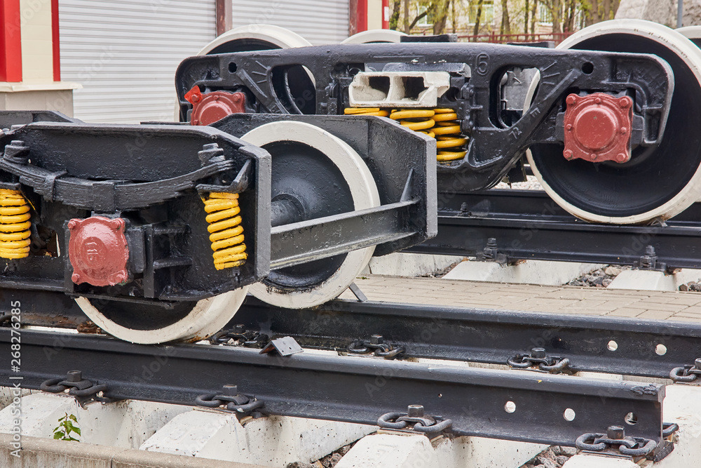 Railway wheels narrow gauge railway and ordinary railway. Freight cargo ...