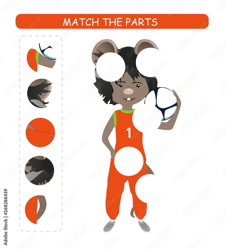 Matching children educational game. Match parts of cartoon mouse ...