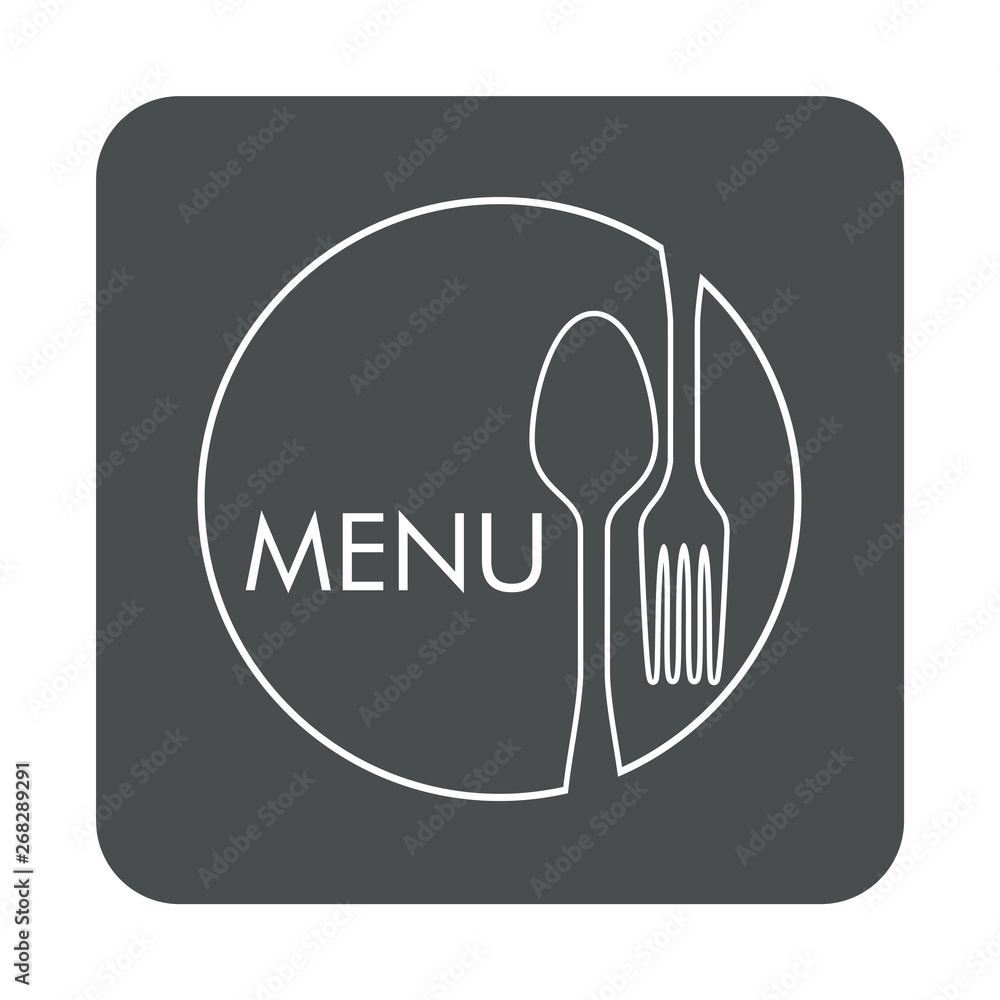 Logotipo con texto MENU con cubiertos en círculo lineal en cuadrado ...