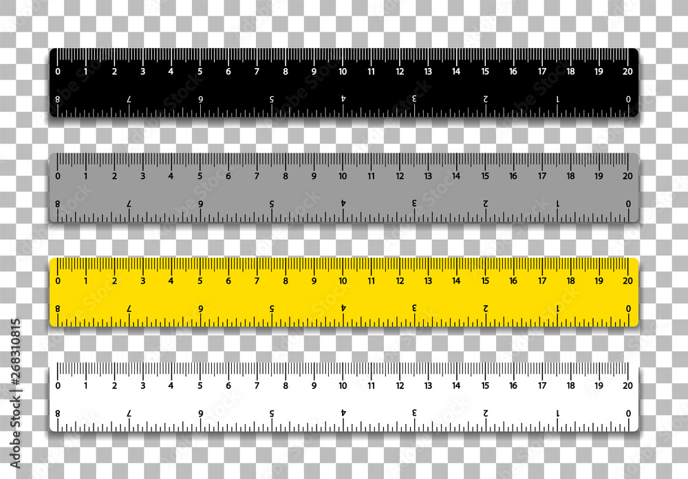 Realistic rulers. Rulers of different colors on a transparent ...