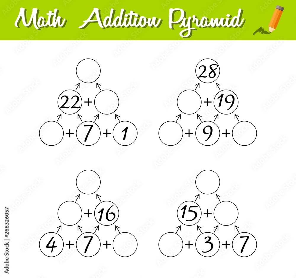 Math Pyramid Game. Educational a mathematical game. Beginner level 3 ...