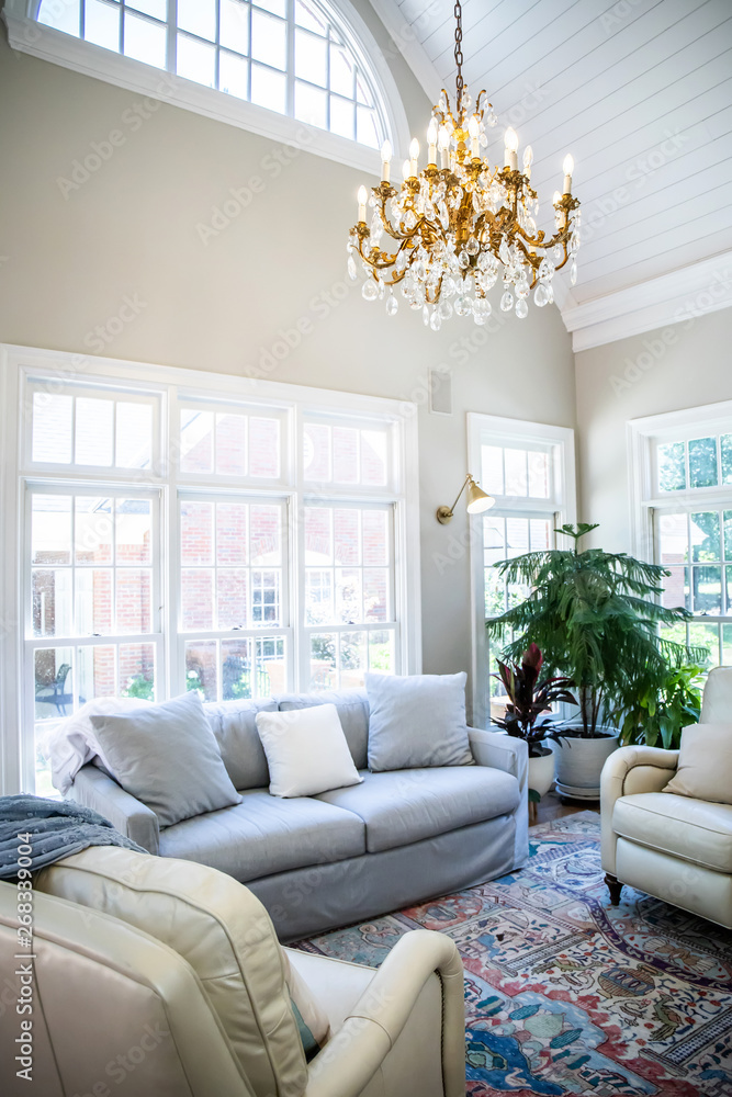 Open Concept Living Room Den with Vaulted Ceilings and Lots of Windows ...