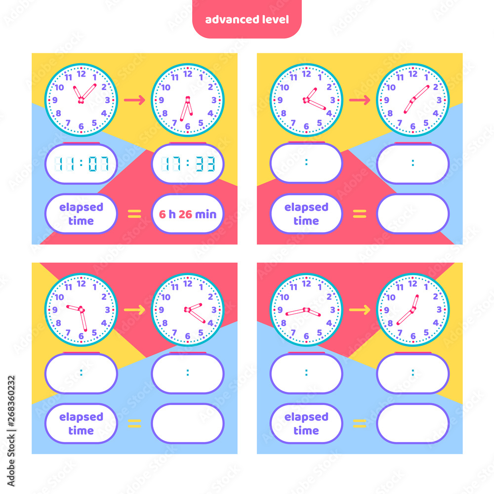 Elapsed time and Telling time worksheet for kids. Understanding analog ...