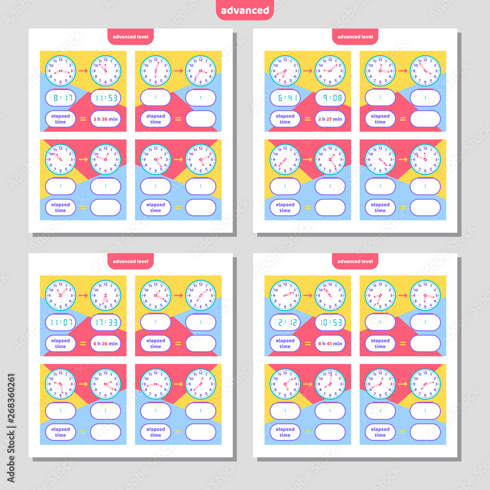 Elapsed time and Telling time worksheet for kids. Understanding analog ...