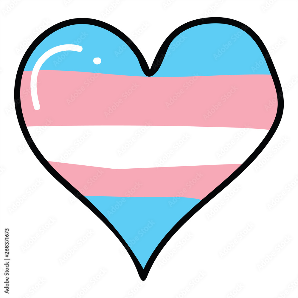 Cute transgender heart cartoon vector illustration motif set. Hand drawn isolated pride flag ...