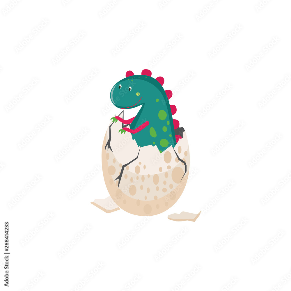 Cute dinosaur hatching from an egg vector illustration isolated on ...