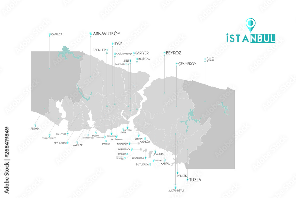 Vector de Stock istanbul districts eyup, esenler, beykoz, uskudar ...
