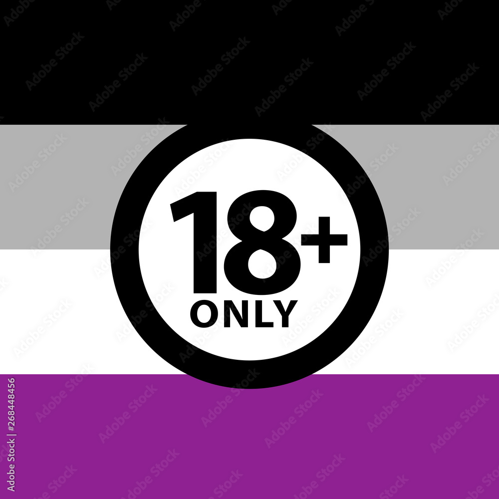 18 plus only sign warning symbol on the asexual pride flags background ...