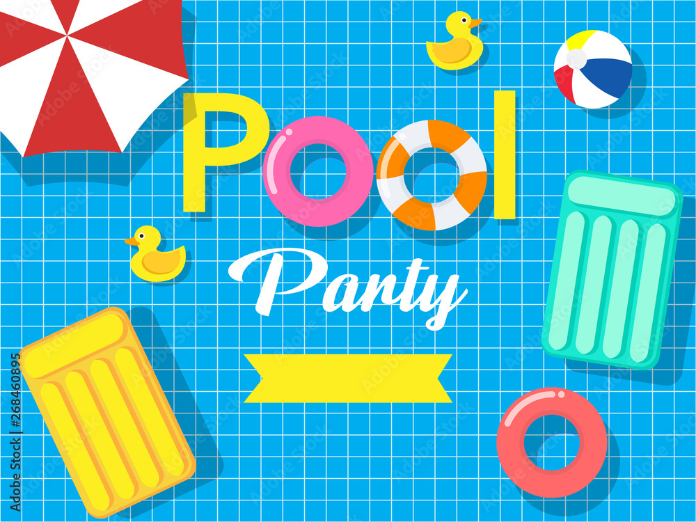 Pool party invitation card template on swimming pool background ...