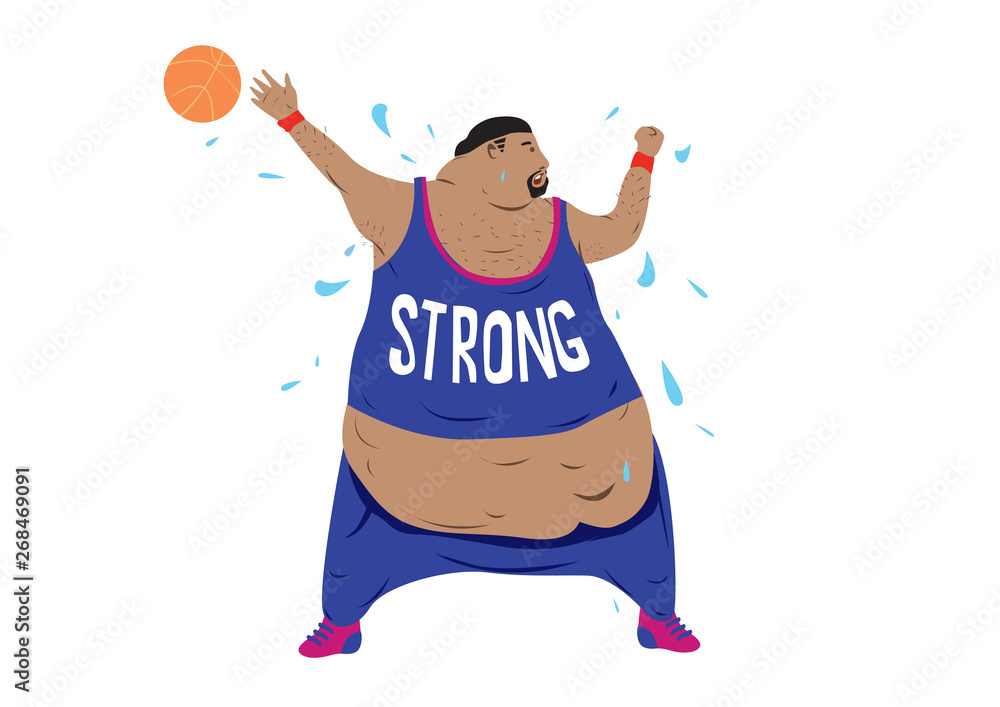 Vector illustration of fat and overweight basketball player Stock ...