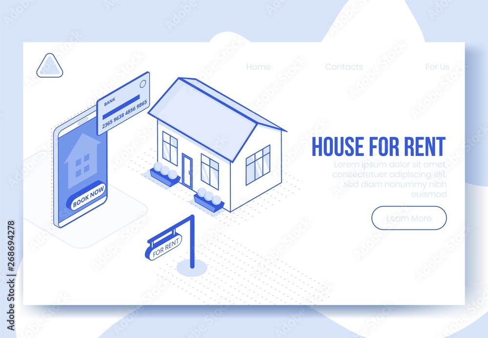 Digital isometric design concept scene of house rent online service app ...