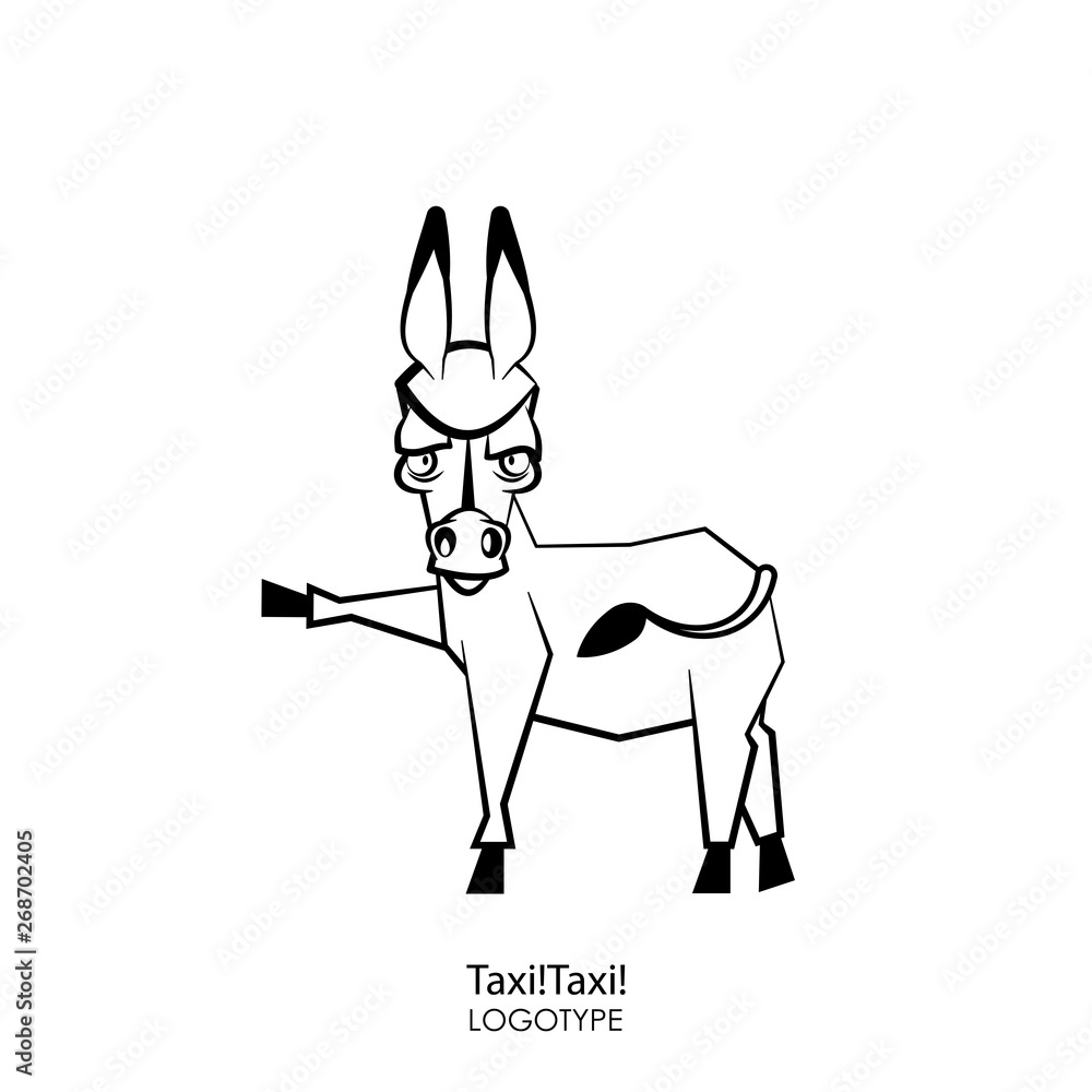 Cartoon character farm animal. A funny, cool, serious donkey stands ...
