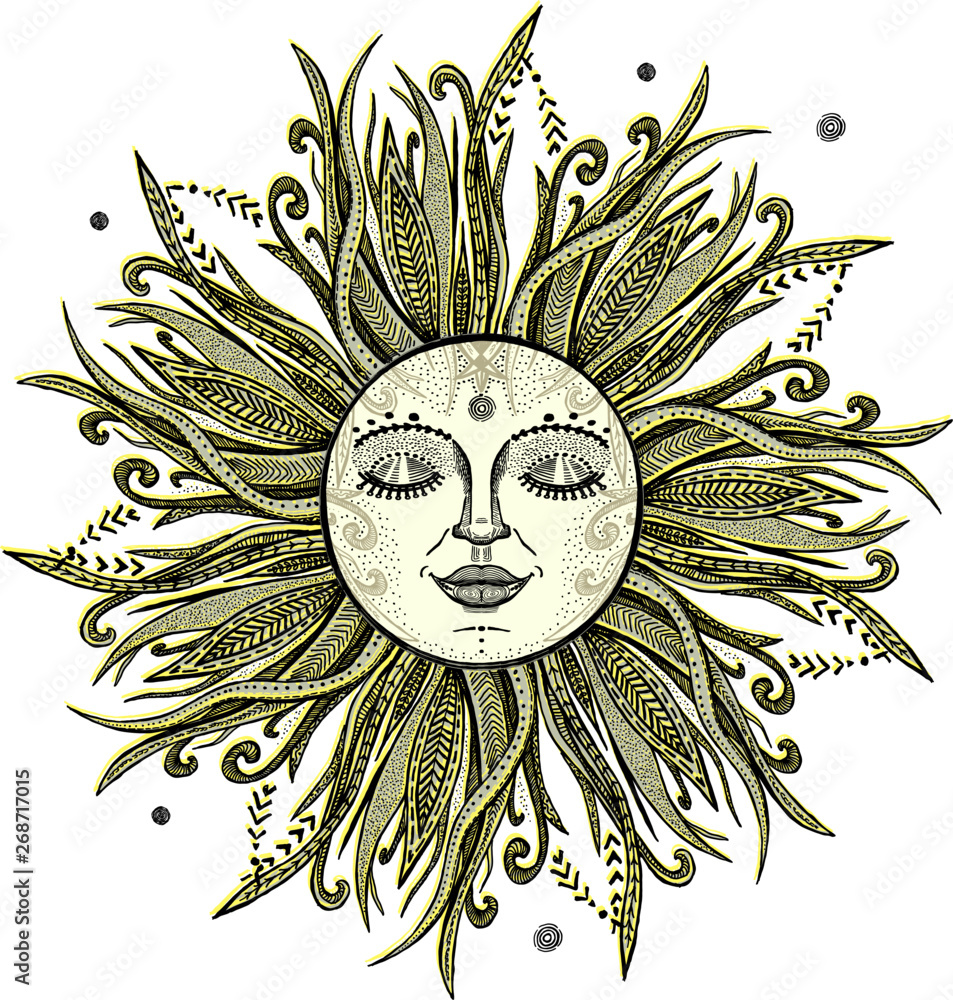 Sun tattoo sketch, hand drawn illustration Stock Vector | Adobe Stock