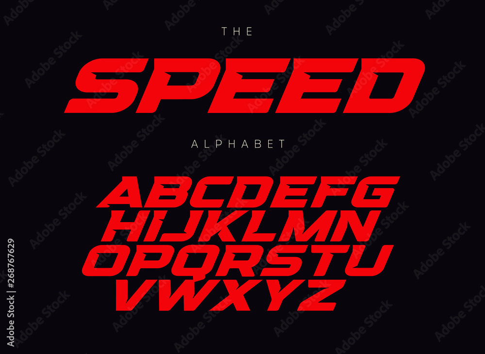 Speed letters set. Red race font. Italic bold racing style vector latin ...