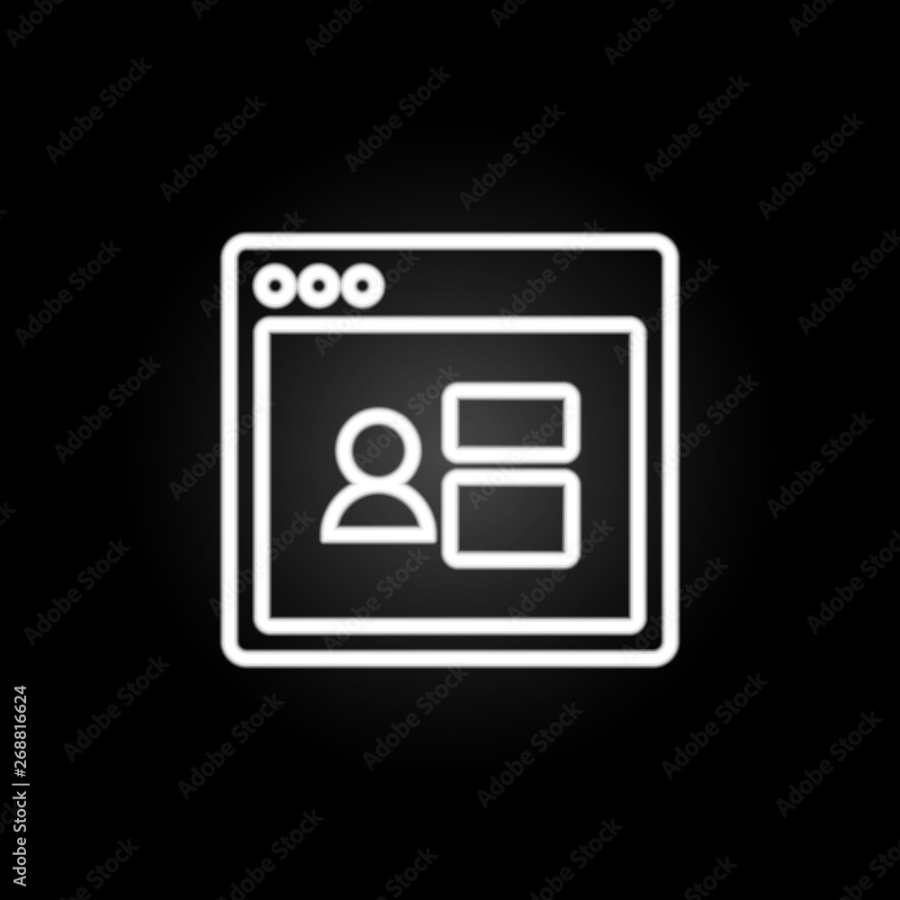 browser messaging profile pie webpage neon icon. Elements of browser ...
