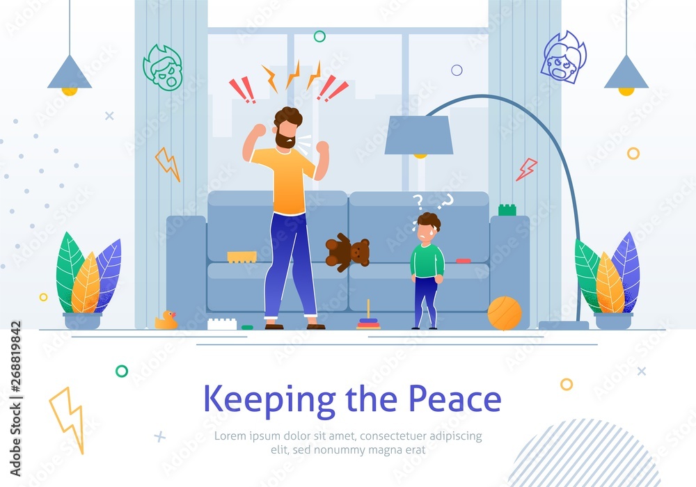 Angry Dad Yelling at Little Scared Child Banner. Stock Vector | Adobe Stock