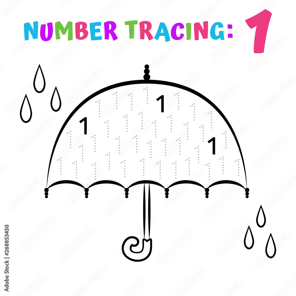 Number Tracing Worksheet. Coloring Book Page. Math Game. Writing Skills ...