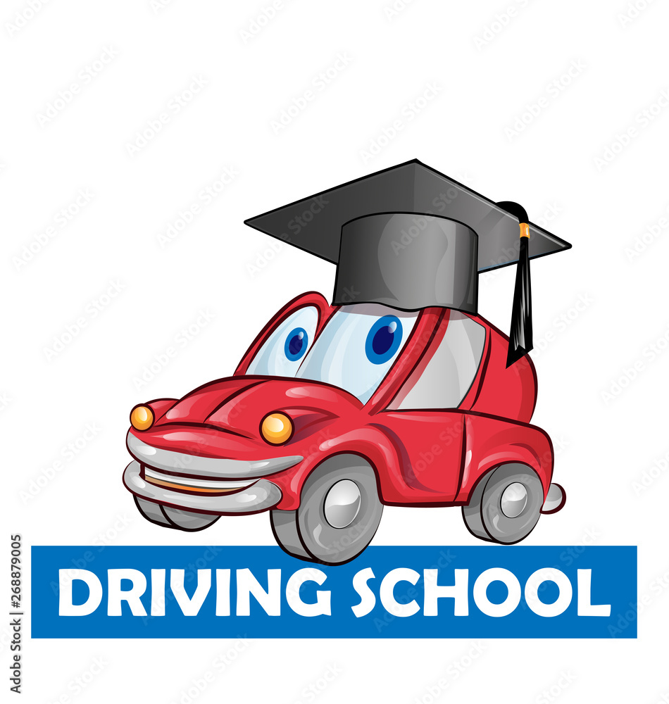 driving school car cartoon isolated on white Stock Vector | Adobe Stock
