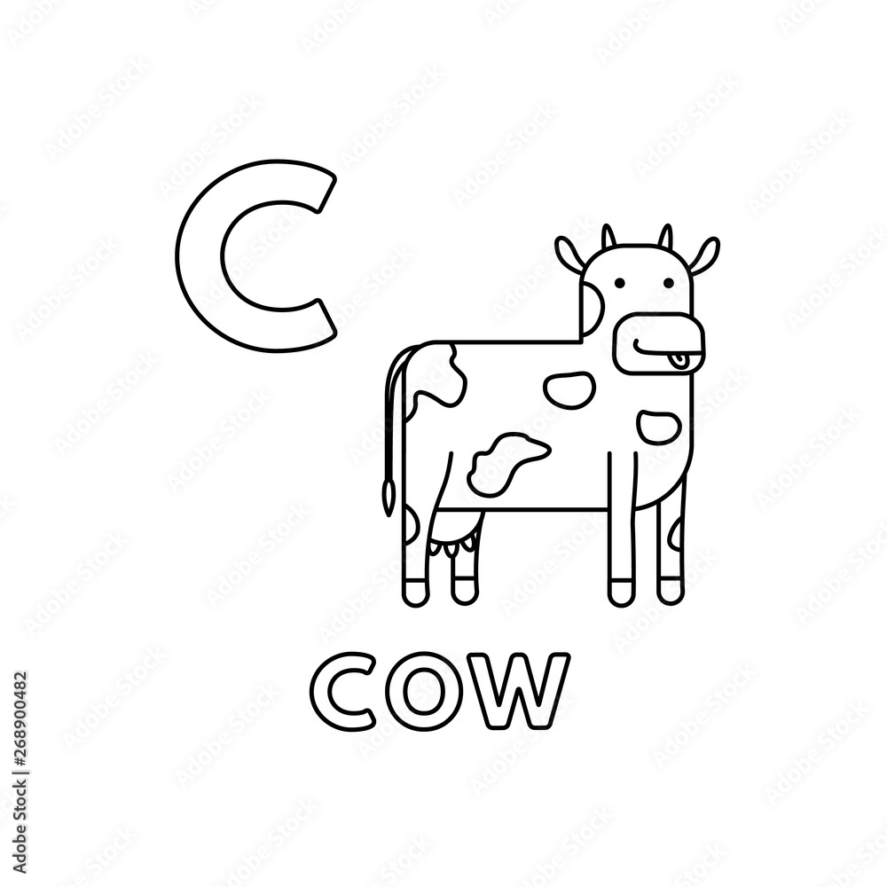 Vector Cute Cartoon Animals Alphabet. Cow Coloring Pages Stock Vector ...