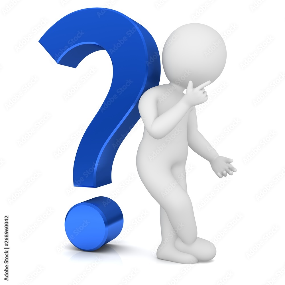 question mark 3d blue thinking stick man answering solution Stock ...