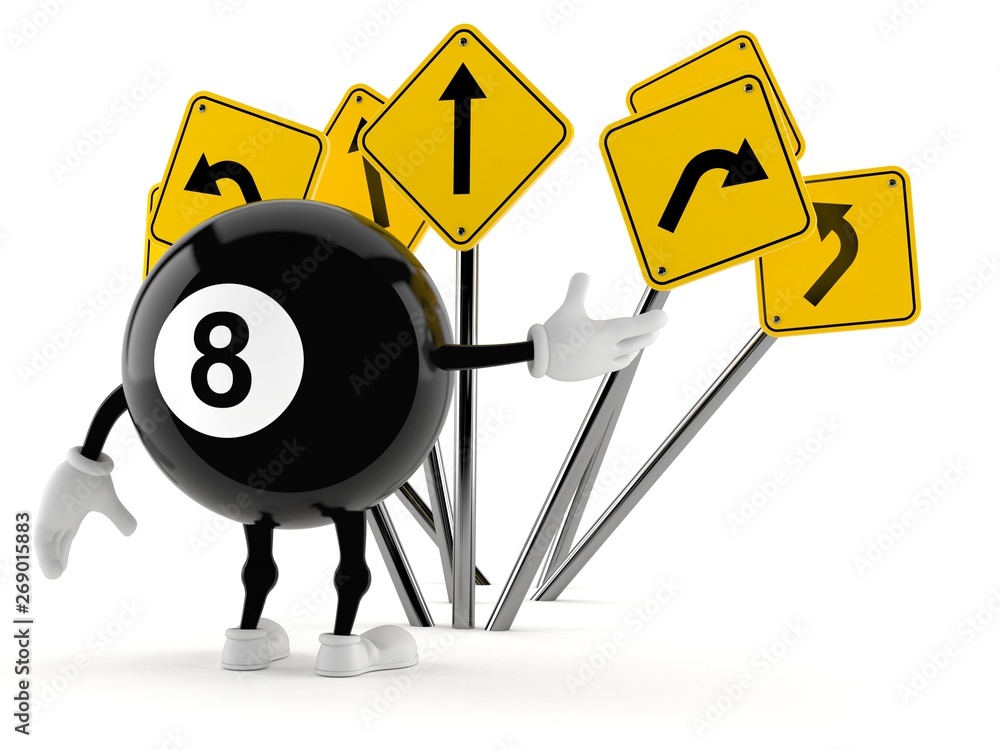 Eight ball character confused with road signs Stock Illustration ...
