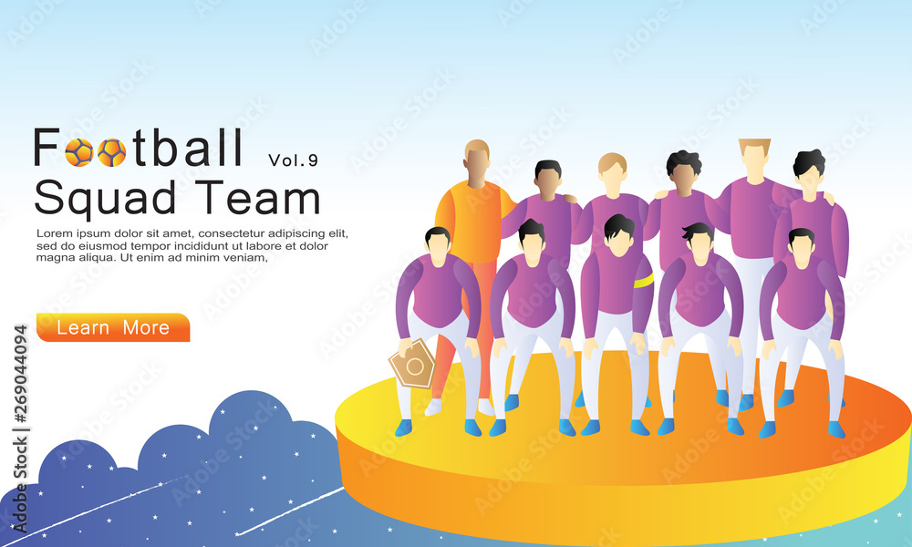 Football Squad Team flat cartoon vector illustration concept. List and ...