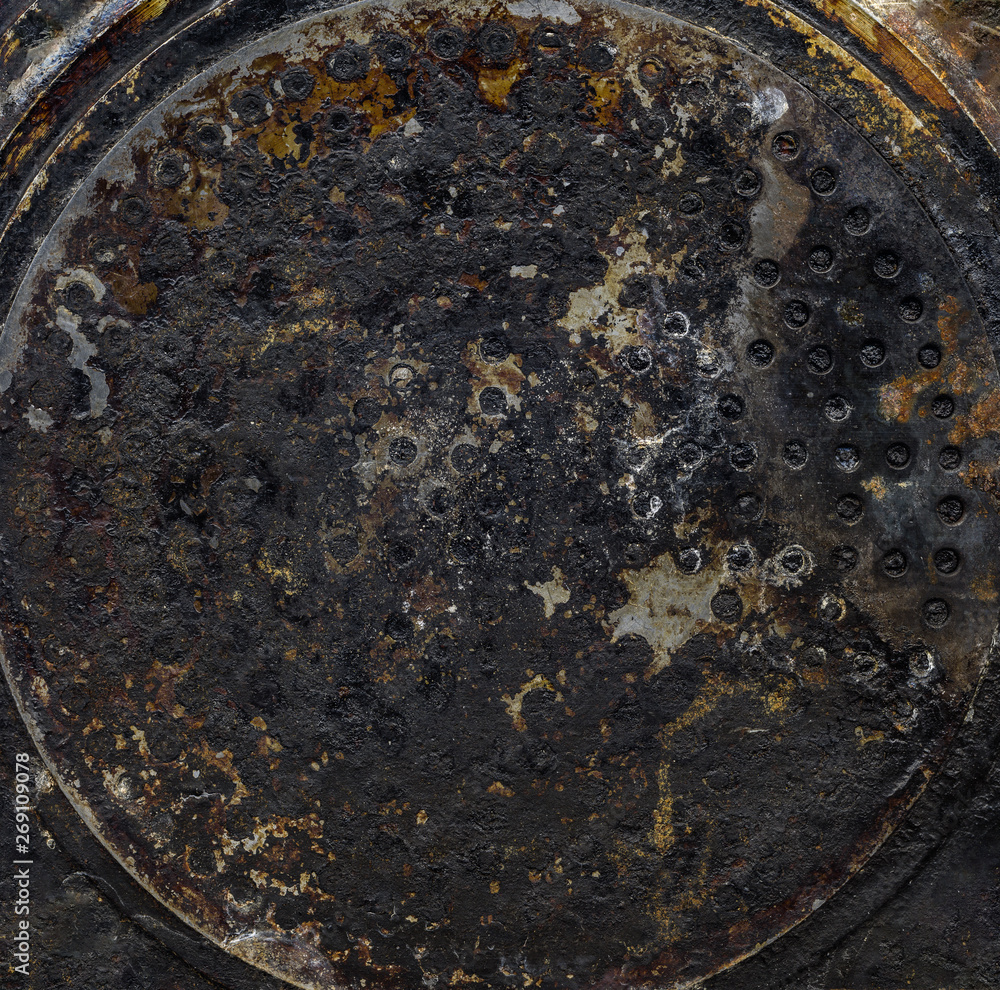 Dripping pan back view of old black texture background | traditional ...
