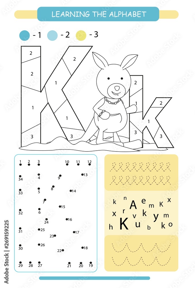 Letter K and funny cartoon kangaroo. Animals alphabet a-z. Coloring ...
