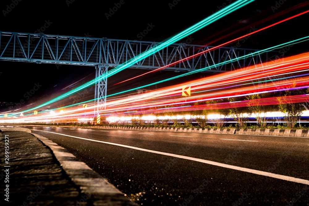Long exposure photograph of Indian national highway. A view from Kerala ...