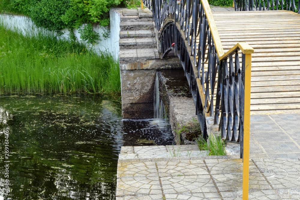 bridge, wooden, wood, nature, path, forest, water, river, stairs, green ...