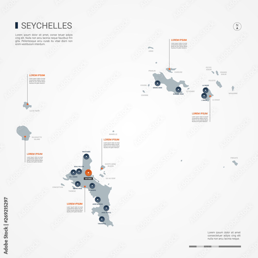Seychelles map with borders, cities, capital and administrative ...