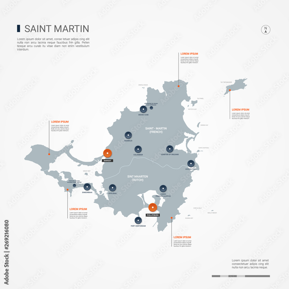 Saint Martin map with borders, cities, capital and administrative ...