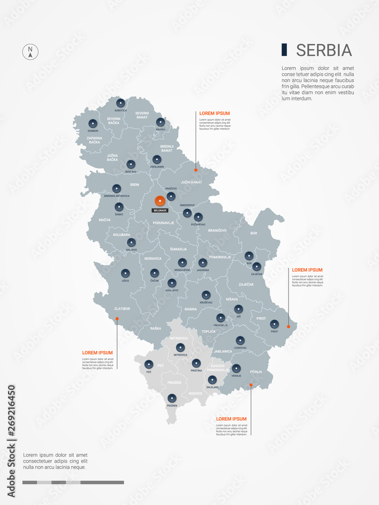 Serbia map with borders, cities, capital and administrative divisions ...