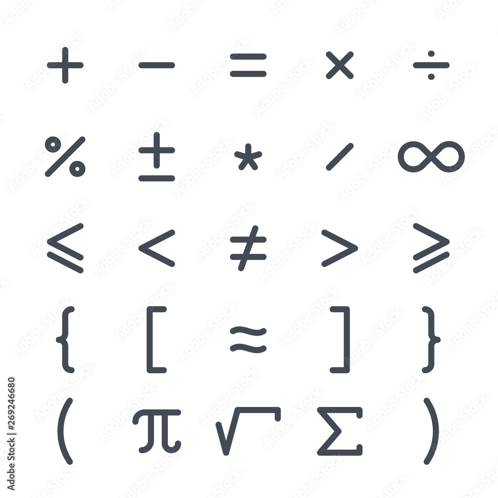 Mathematical signs. Math symbols. Vector icons for calculation. Stock ...
