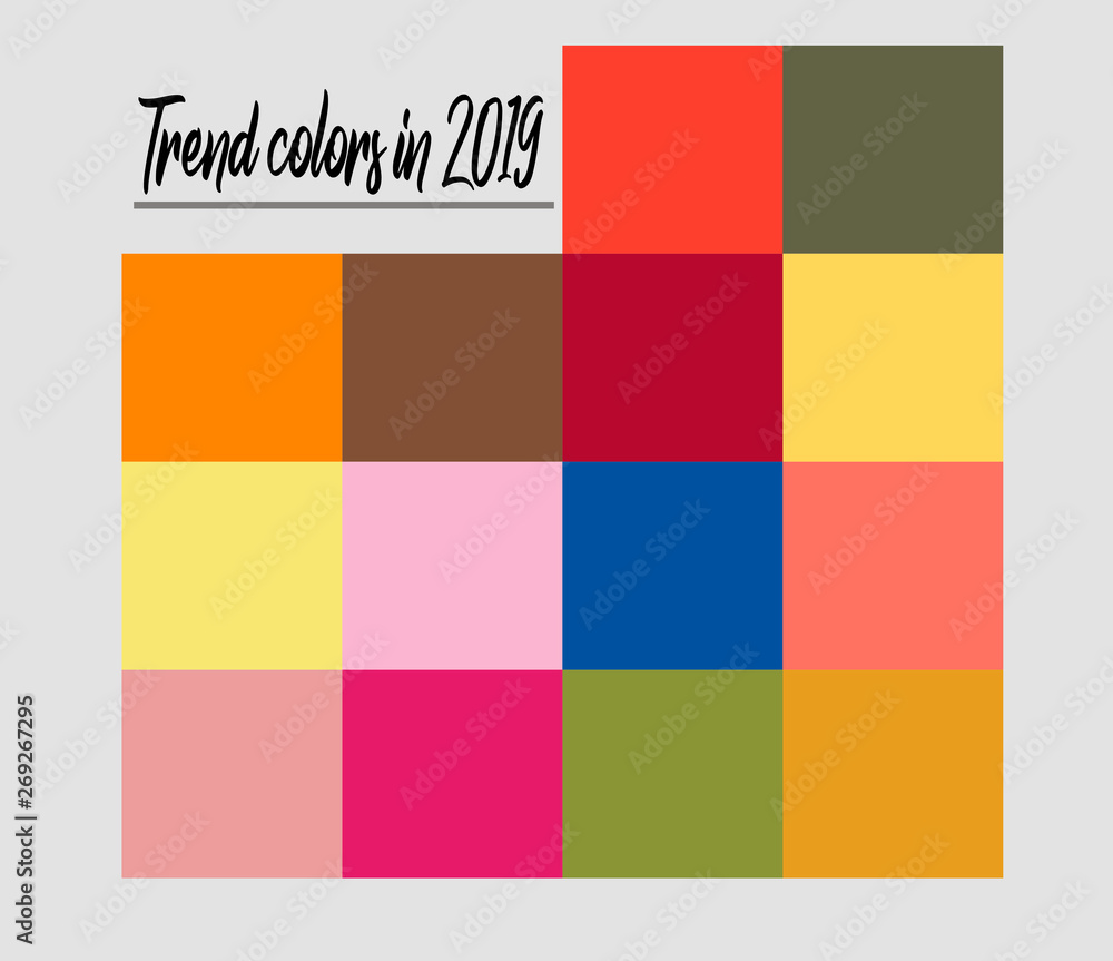 A palette of trendy color guides 2019 with named color swatches, RGB ...