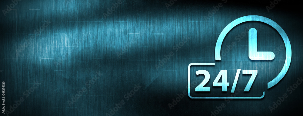 24/7 clock icon abstract blue banner background Stock Illustration ...